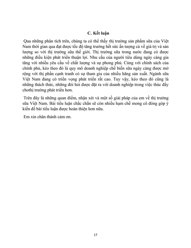 Tiểu Luận Phân Tích Thị Trường Sản Phẩm Sữa Tại Việt Nam Những Năm Gần Đây | DOCX