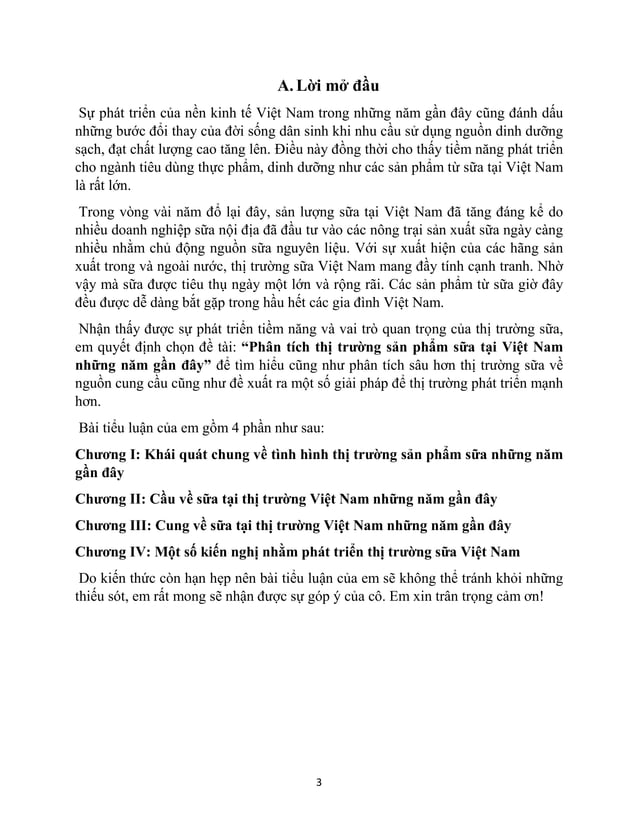 Tiểu Luận Phân Tích Thị Trường Sản Phẩm Sữa Tại Việt Nam Những Năm Gần Đây | DOCX