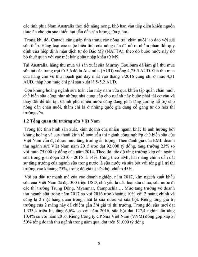Tiểu Luận Phân Tích Thị Trường Sản Phẩm Sữa Tại Việt Nam Những Năm Gần Đây | DOCX