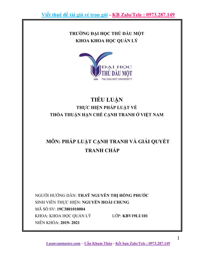 Tiểu Luận Pháp Luật Về Thỏa Thuận Hạn Chế Cạnh Tranh Ở Việt Nam.docx