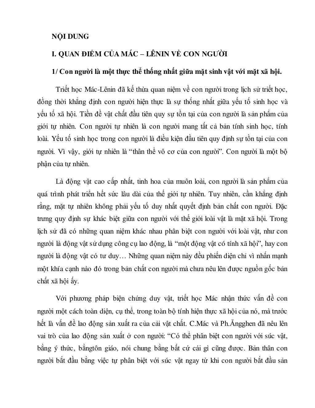 Tiểu Luận Quan Điểm Của Triết Học Mác-Lênin Về Con Người | DOCX