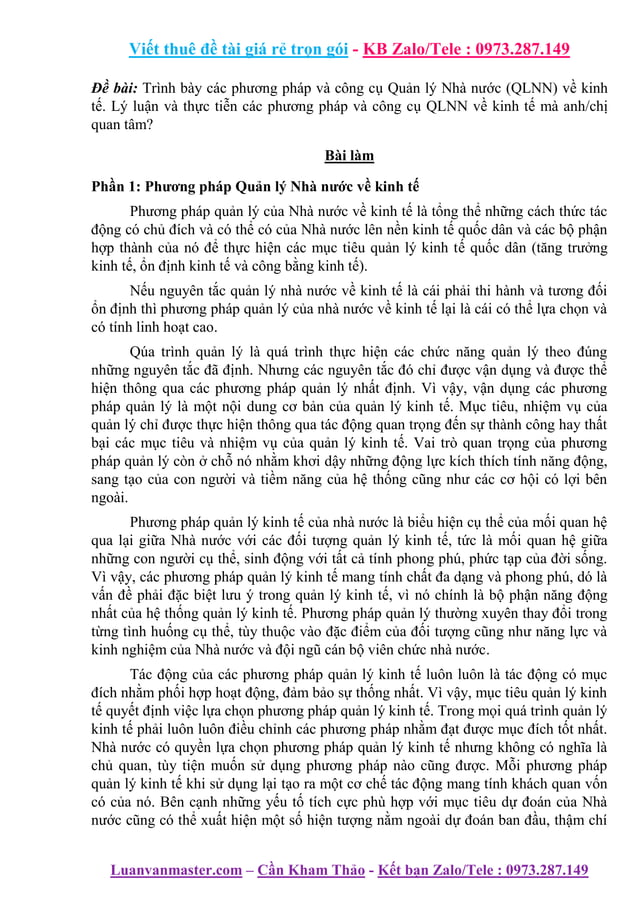 Tiểu luạn Quản lý Nhà nước (QLNN) về kinh tế.docx