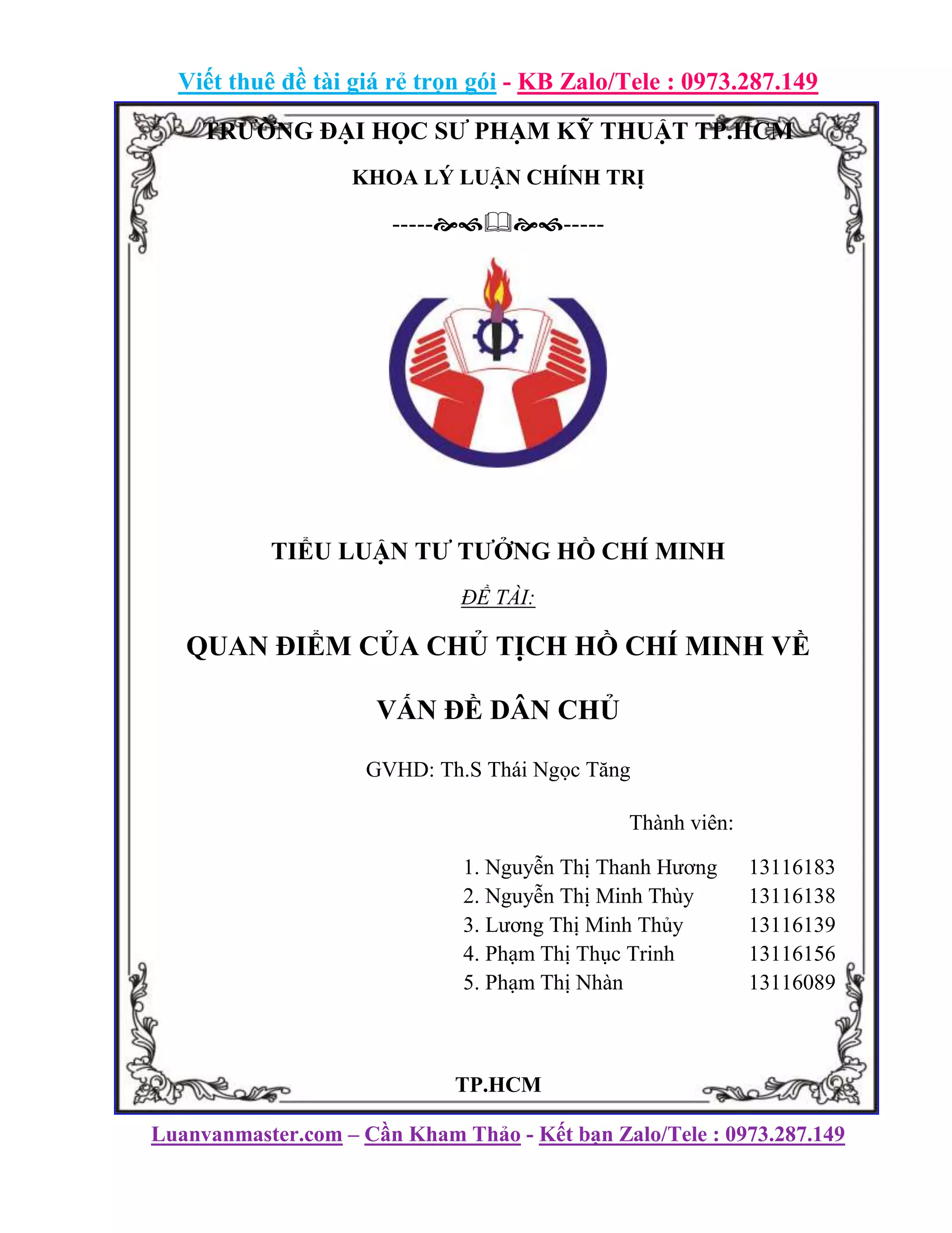 Tiểu Luận Tư Tưởng Hồ Chí Minh Quan Điểm Của Chủ Tịch Hồ Chí Minh Về Vấn Đề Dân Chủ.docx