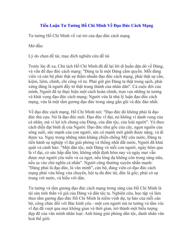 Tiểu luận tư tưởng hồ chí minh về đạo đức cách mạng | DOC