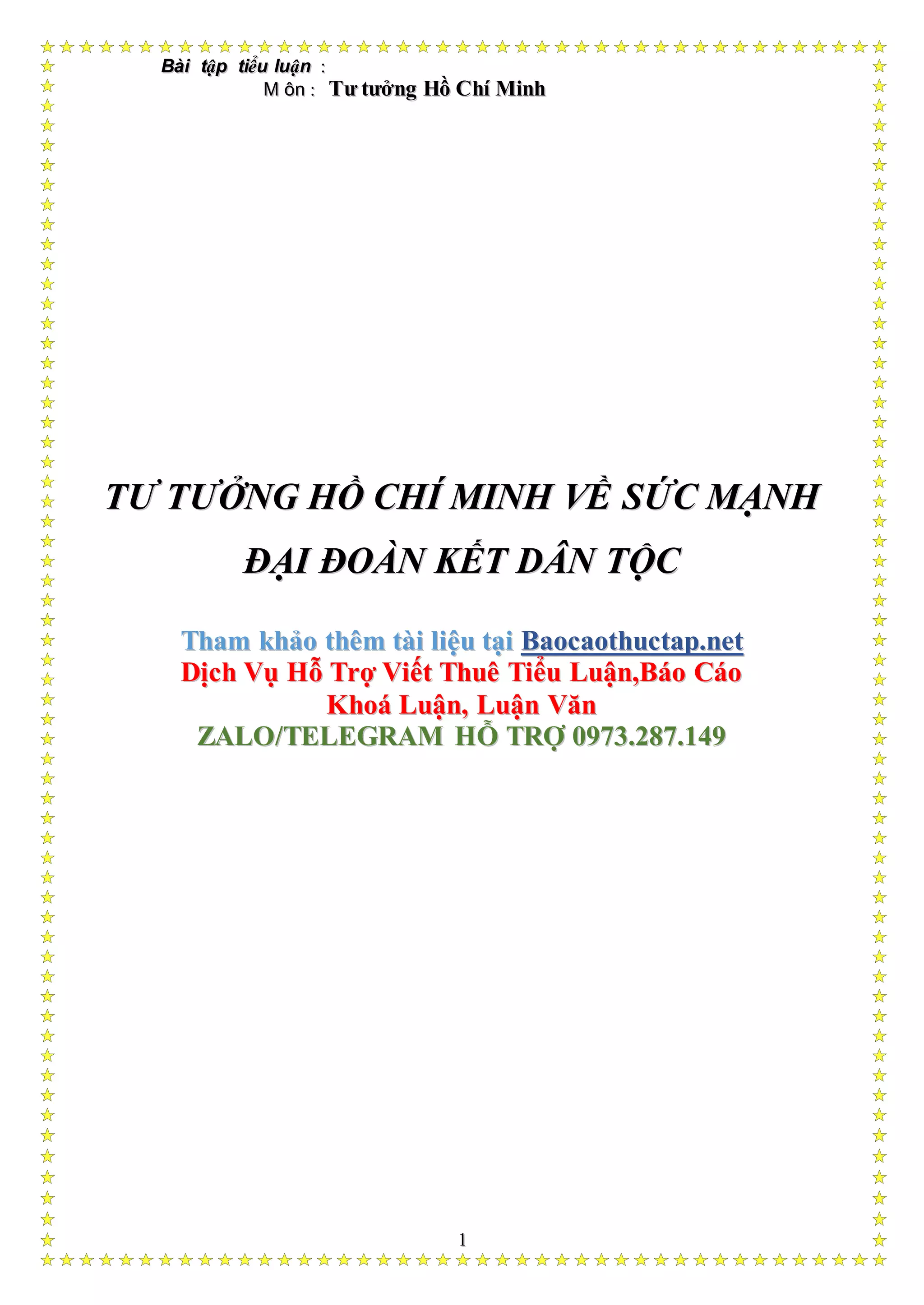 Tiểu Luận Tư tưởng Hồ Chí Minh về sức mạnh Đại đoàn kết dân tộc | DOC