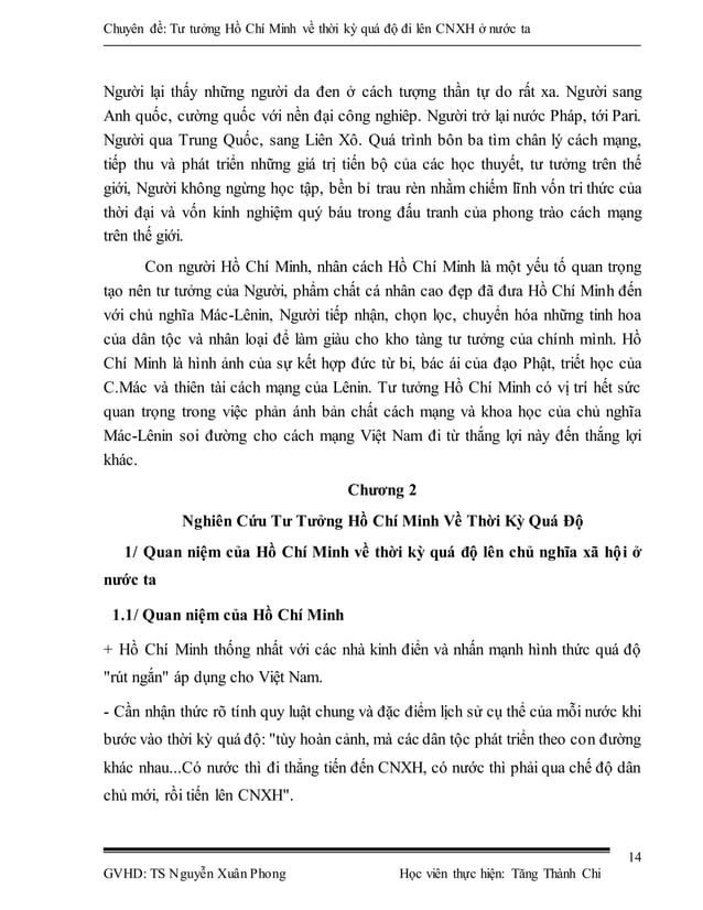 Tiểu Luận Tư tưởng Hồ Chí Minh về thời kỳ quá độ lên chủ nghĩa xã hội ở Việt Nam | DOC
