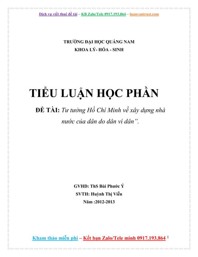 Tiểu Luận Tư tưởng Hồ Chí Minh về xây dựng nhà nước của dân do dân vì dân.doc