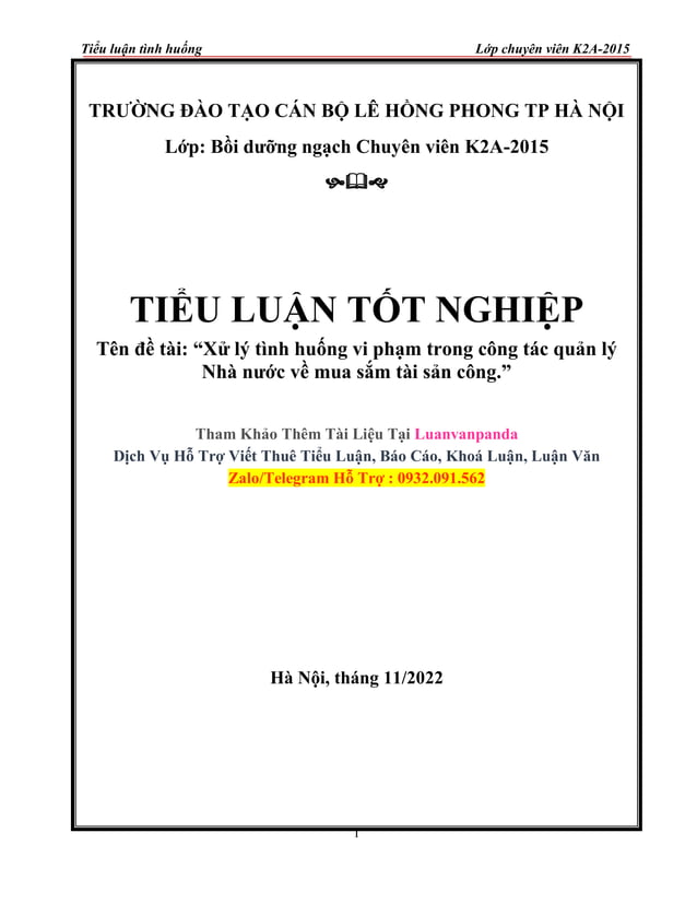 Tiểu luận xử lý tình huống vi phạm trong công tác quản lý nhà nước về mua sắm tài sản công | DOC