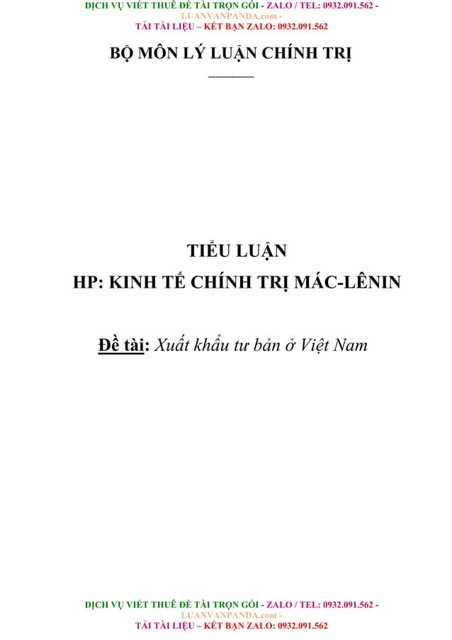 Tiểu Luận Xuất Khẩu Tư Bản Ở Việt Nam.doc