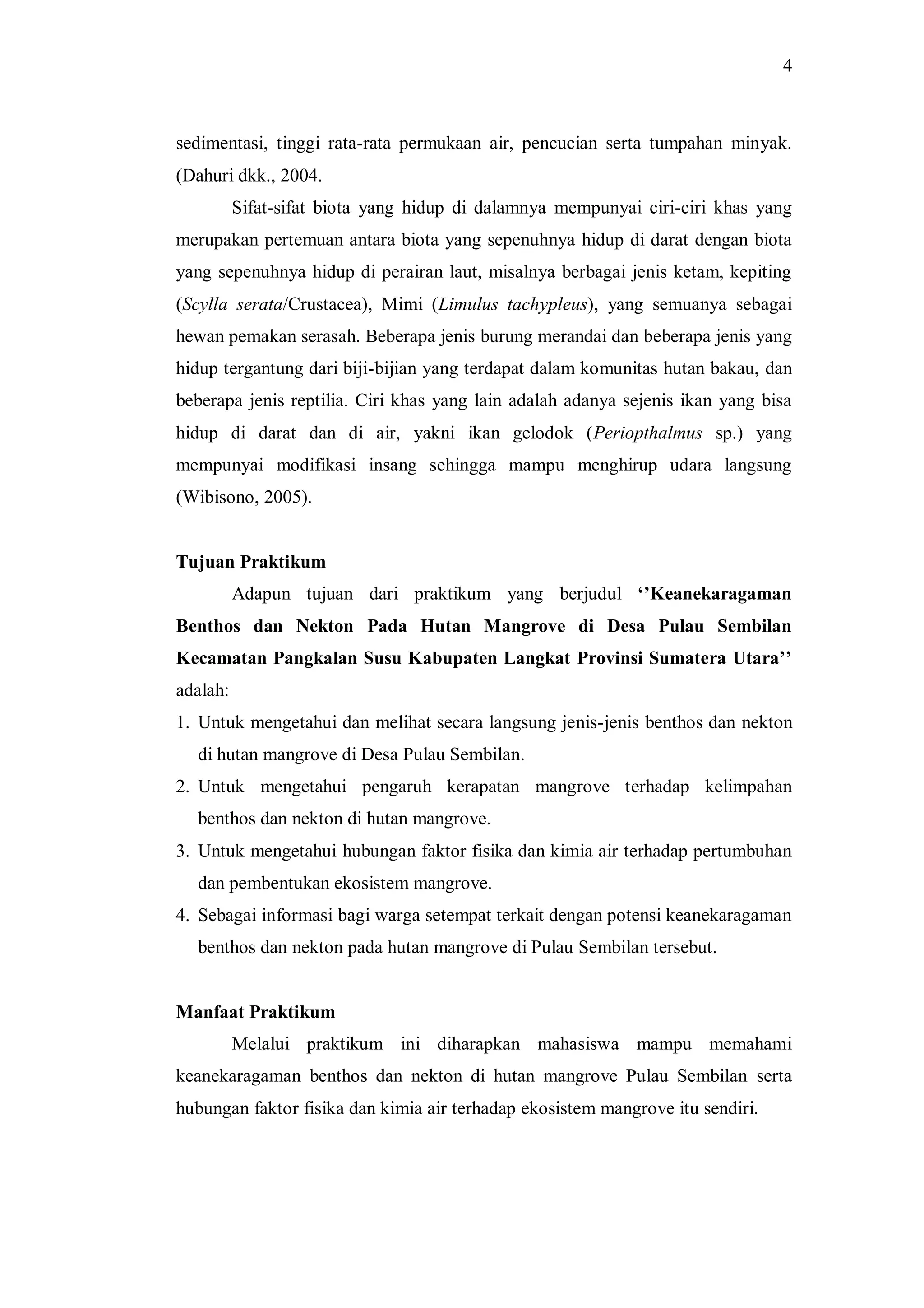 KEANEKARAGAMAN BENTHOS DAN NEKTON PADA HUTAN MANGROVE DI DESA PULAU ...