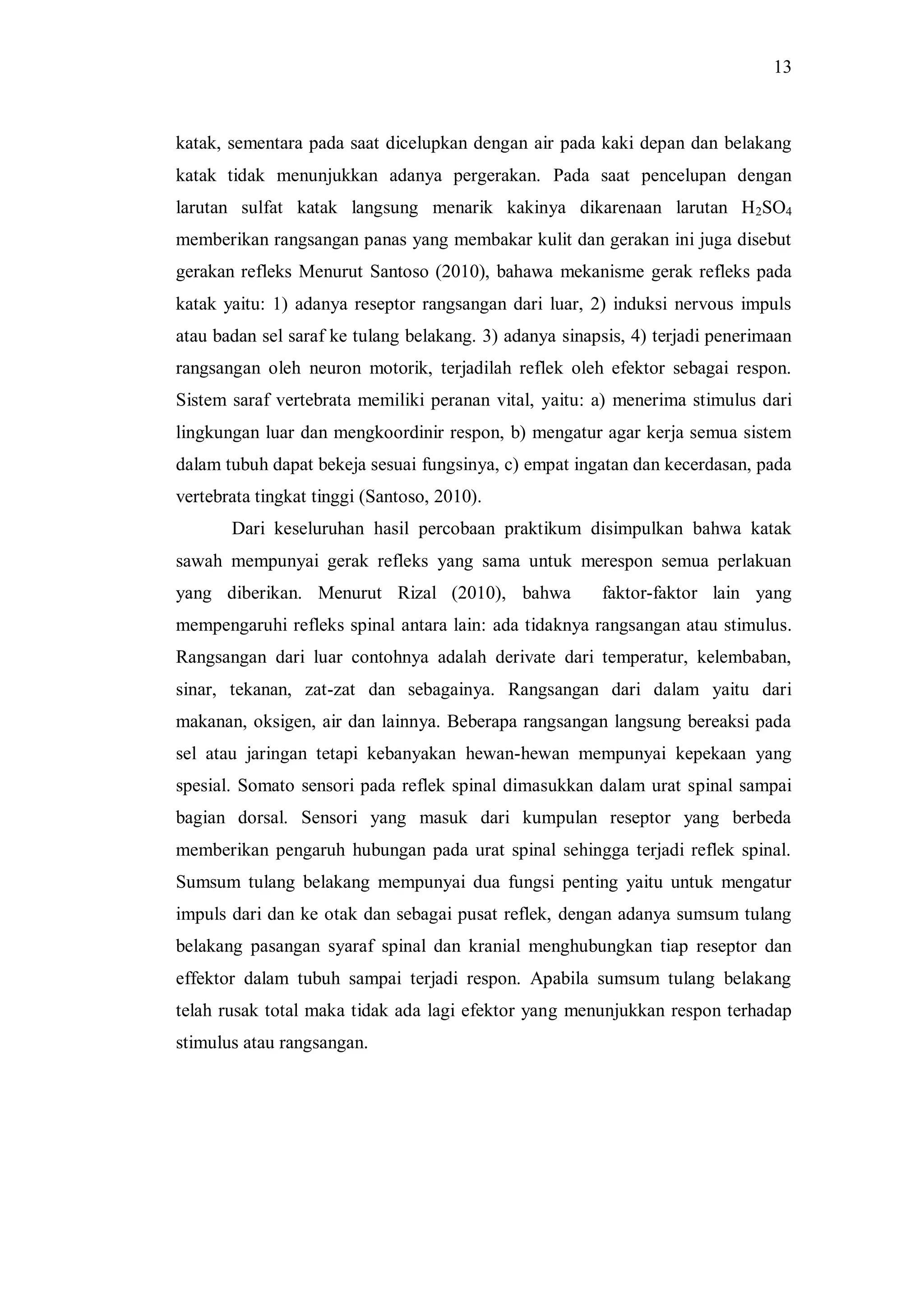 GERAK REFLEKS PADA SPINAL KATAK SAWAH (Fejervarya cancrivora) | PDF