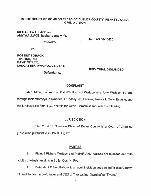 Tiversa, Robert Boback, Lancaster Police and David Sitler sued by ...