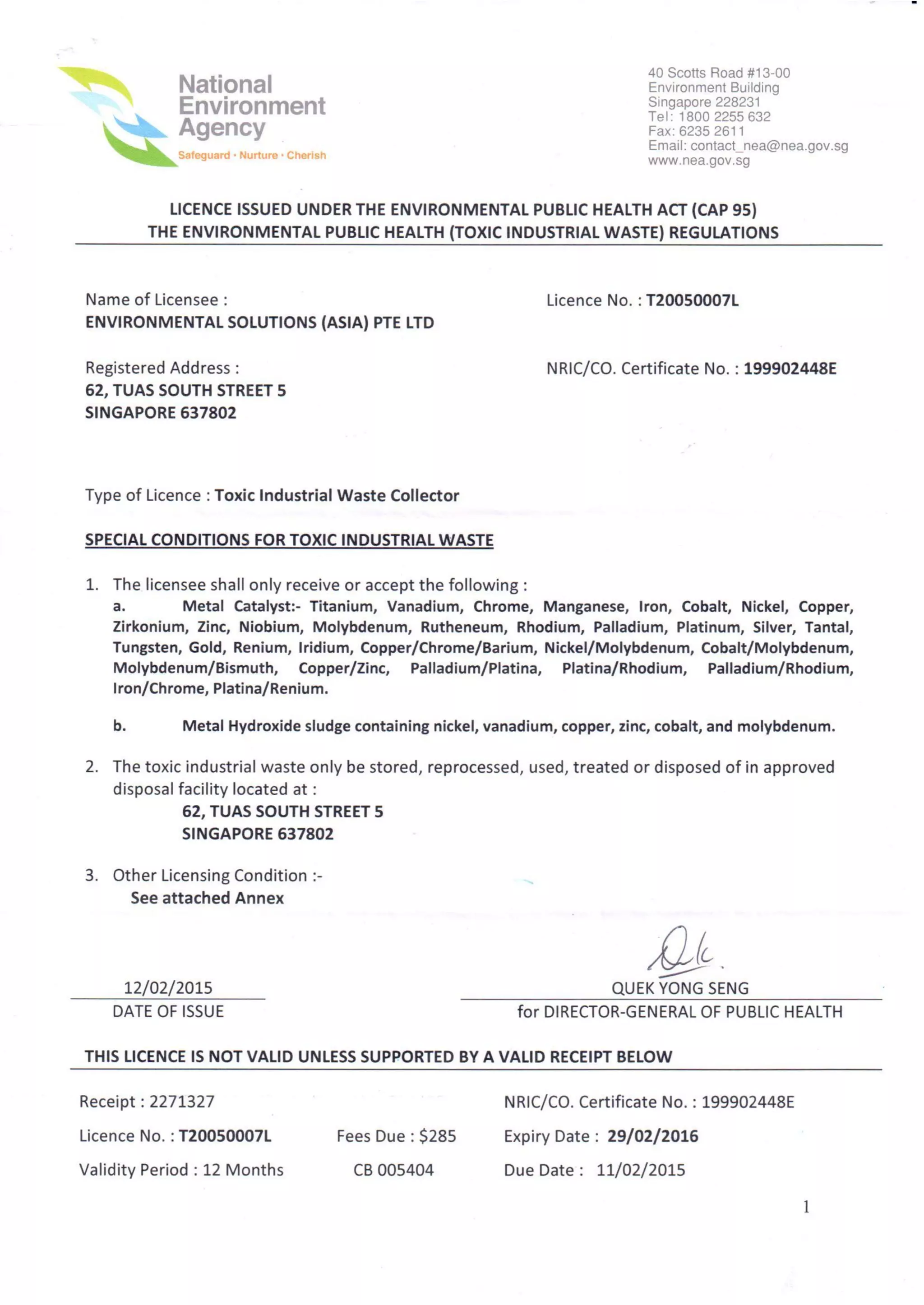 TOXIC INDUSTRIAL WASTE LICENCE | PDF