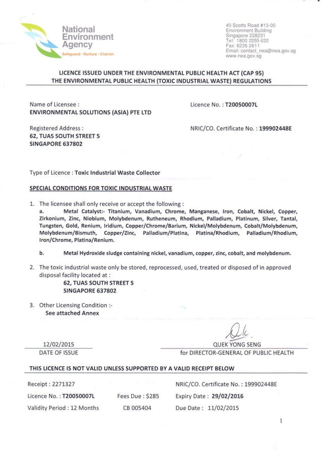 TOXIC INDUSTRIAL WASTE LICENCE | PDF
