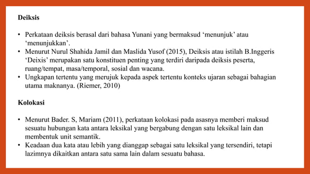 Aspek-aspek Semantik Deiksis & Kolokasi (Semantik dan Pragmatik) | PDF