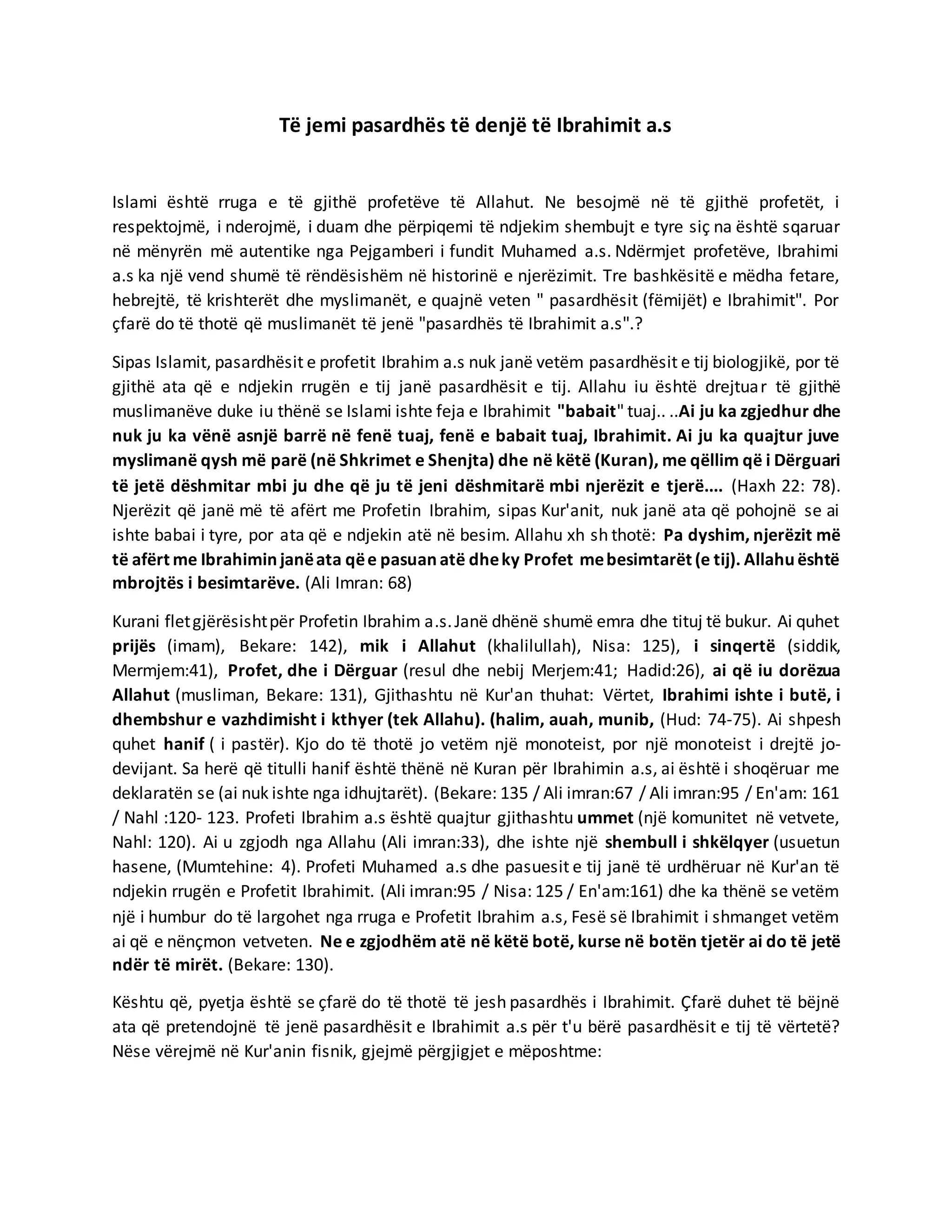 Të jemi pasardhës të denjë të ibrahimit a.s | DOCX