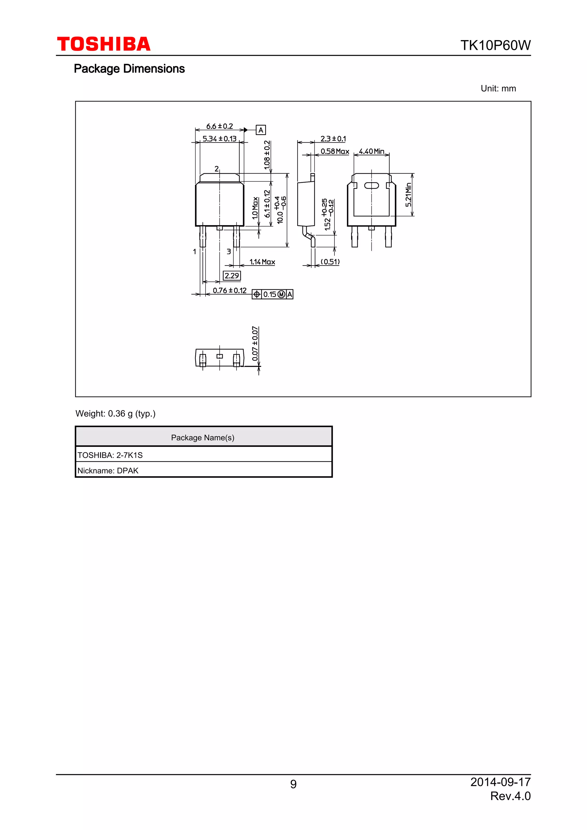 Original N-Channel Mosfet TK10P60 TK10P60W TO-252 New Toshiba | PDF