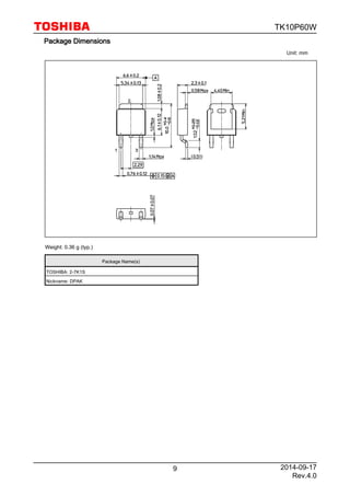 Original N-Channel Mosfet TK10P60 TK10P60W TO-252 New Toshiba | PDF