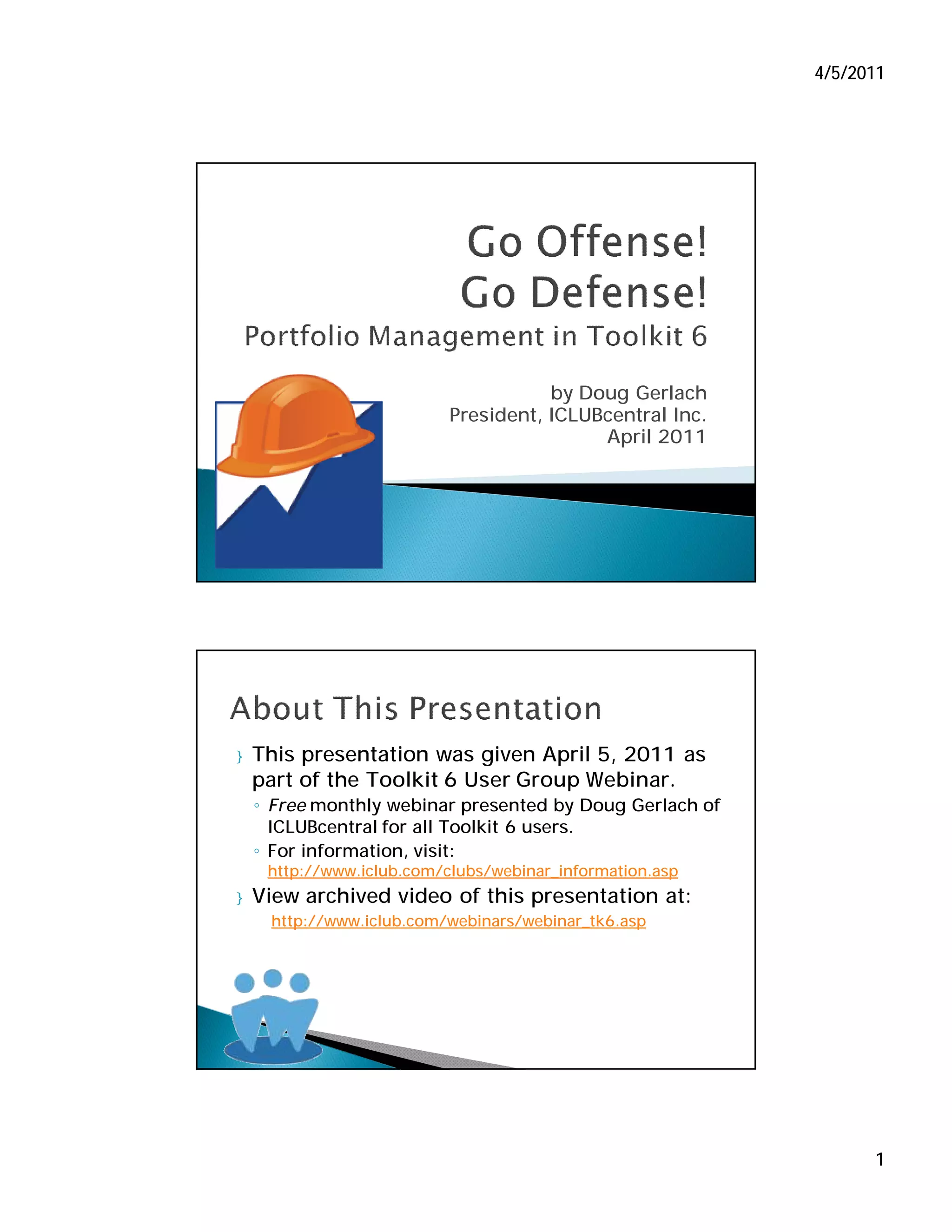 Go Offense! Go Defense! Portfolio Management in Toolkit 6 | PDF
