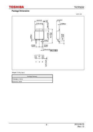 Original N-Channel Mosfet TK7P60W 600V 7A TO-252 New Toshiba | PDF