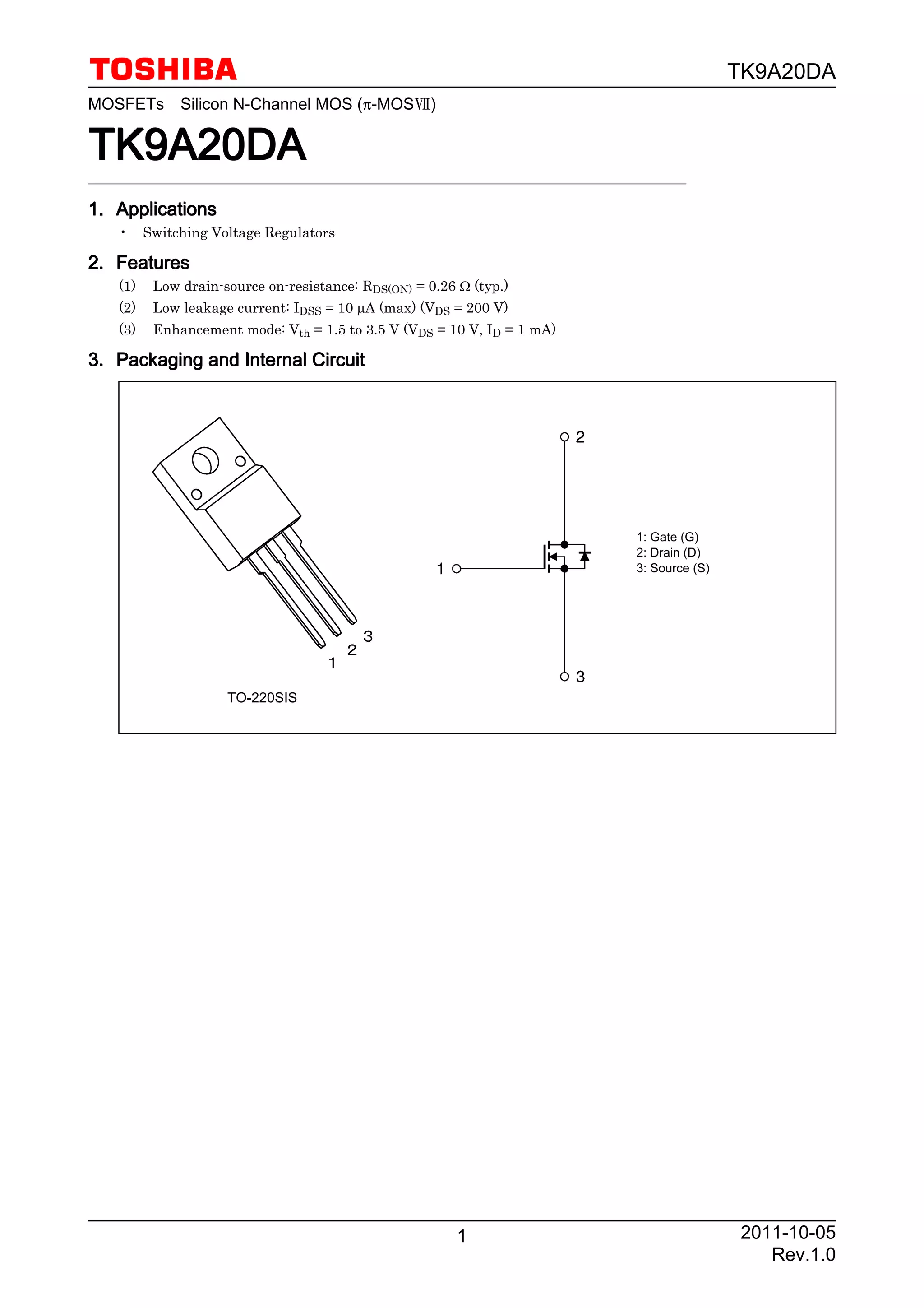 Original N-Channel Mosfet TK9A20DA K9A20DA 9A20D 200V 8.5A TO-220 New Toshiba | PDF | Consumer ...