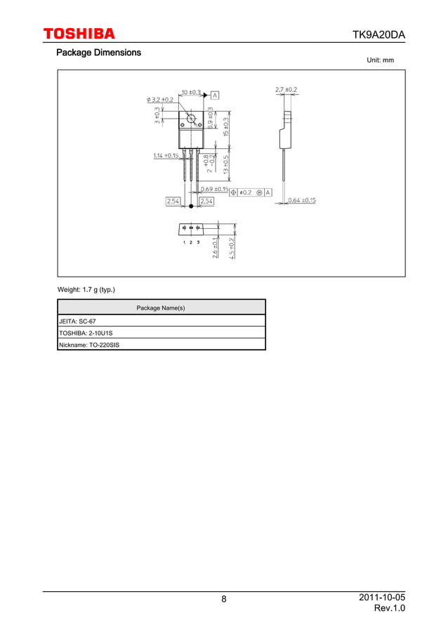 Original N-Channel Mosfet TK9A20DA K9A20DA 9A20D 200V 8.5A TO-220 New ...
