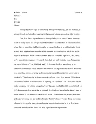 Tkam body paragrapg jem showing signs of maturity | PDF