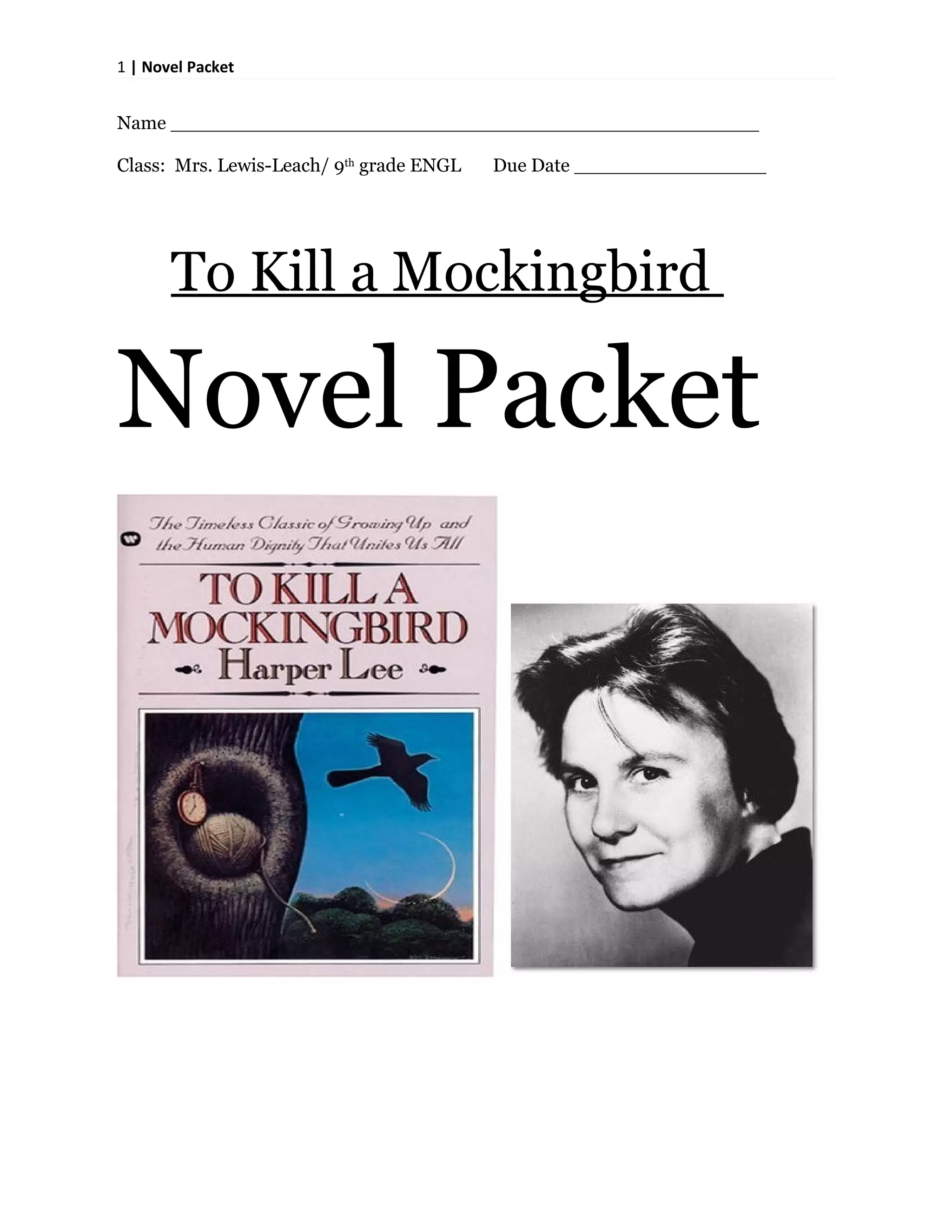Tkam Novel Packet | RTF | Homework and Study | Education