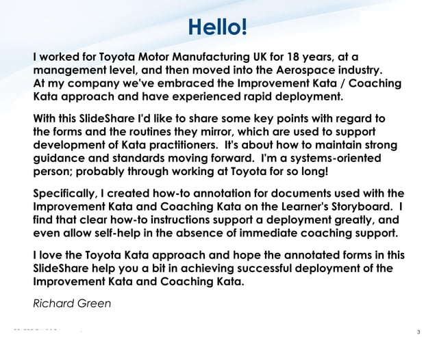 Toyota Kata How to Use the Key Improvement Kata Forms | PPT