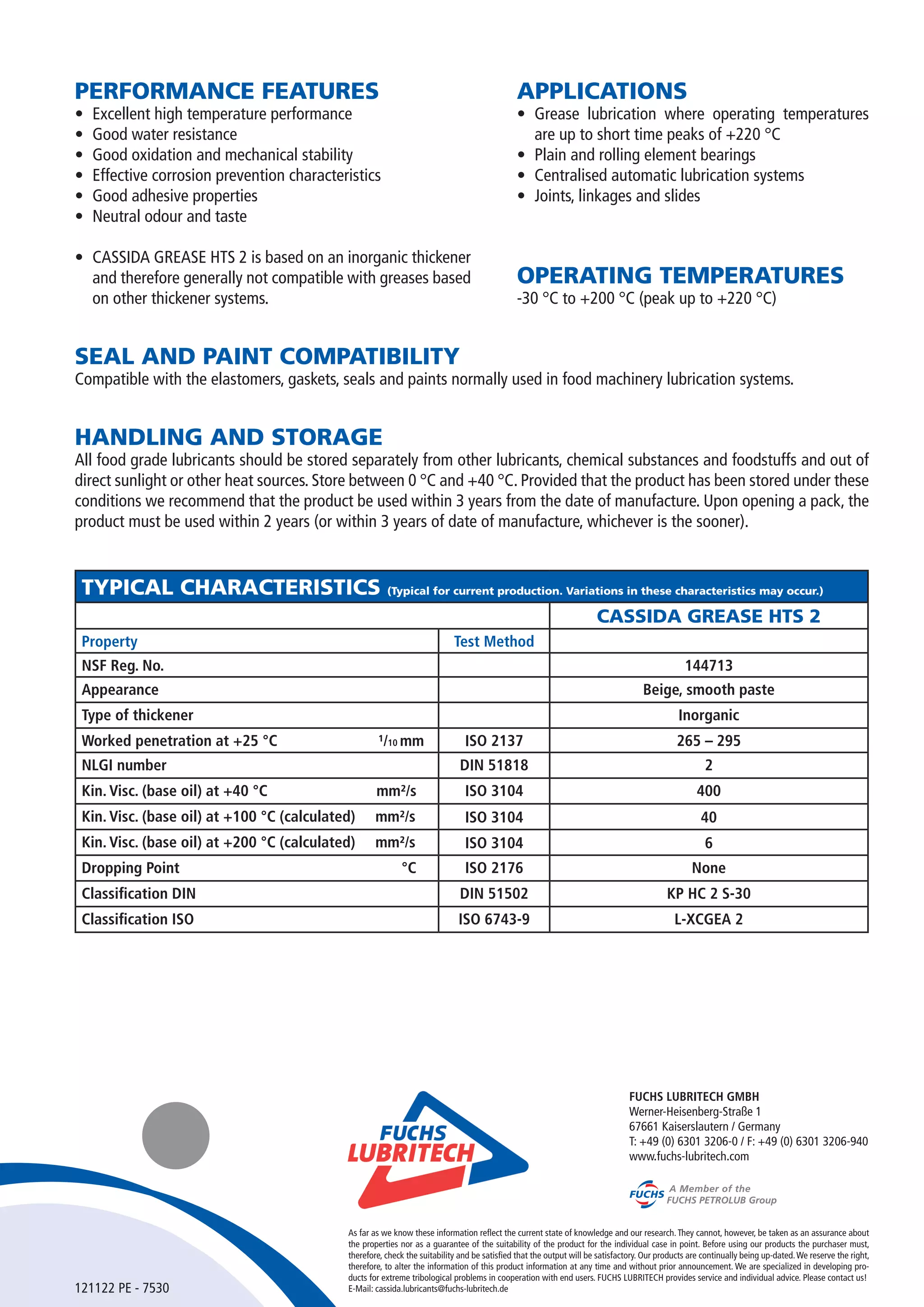 TDS CASSIDA GREASE HTS 2 | PDF
