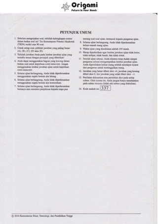 SOAL LATIHAN TKPA SBMPTN 2016 KODE 337 | PDF