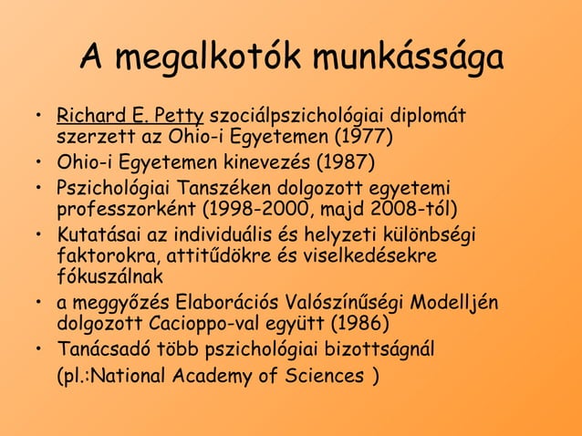 Petty-Cacioppo: Elaborációs modell | PPT