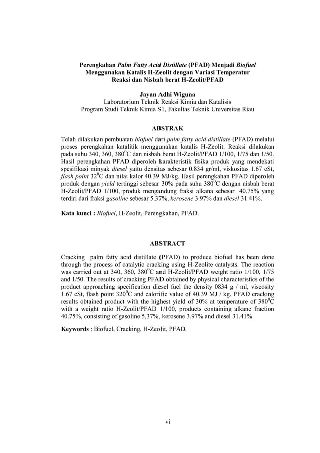 PERENGKAHAN PALM FATTY ACID DISTILLATE (PFAD) MENJADI BIOFUEL ...
