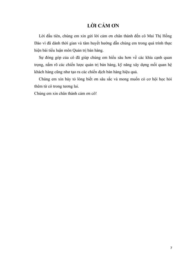 Tiểu luận môn Quản Trị Bán Hàng Đại học Văn Hiến | DOCX