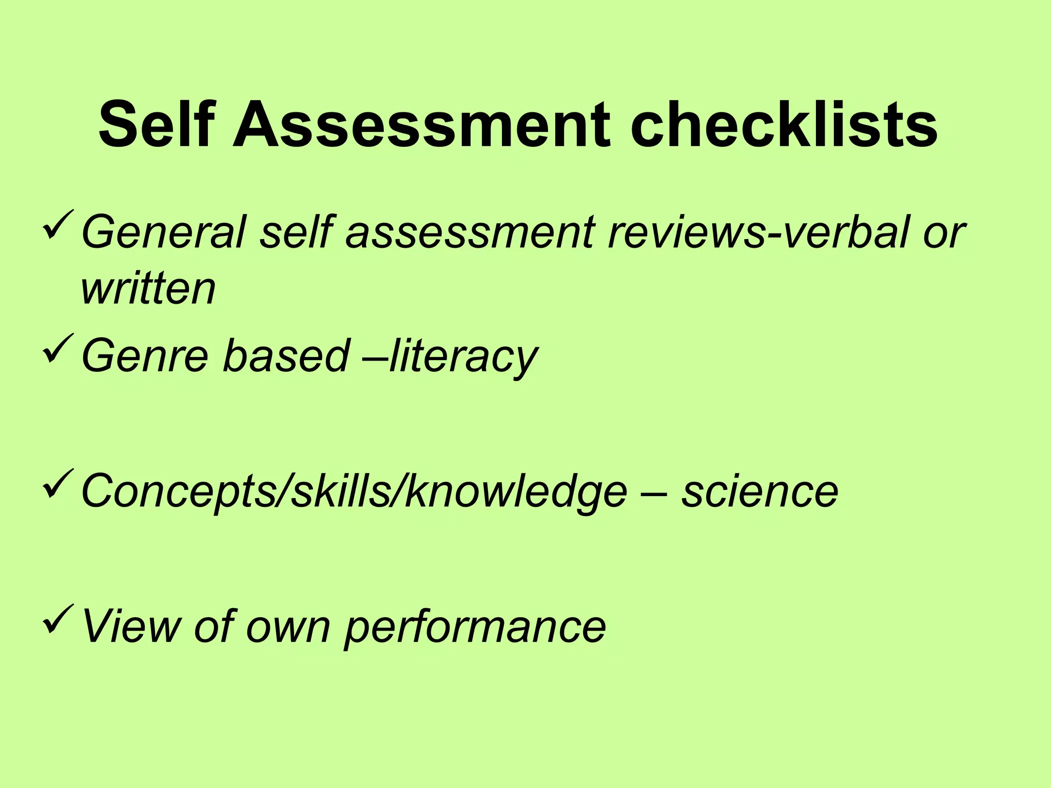 T&l using self & peer assessment strategies | PPT
