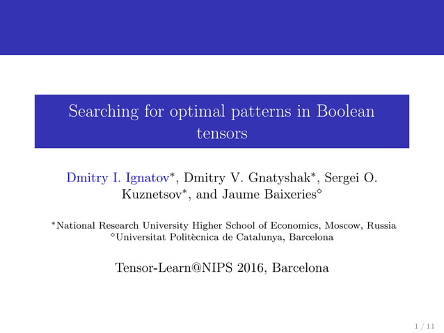 Searching For Optimal Patterns In Boolean Tensors Ppt