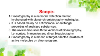 TLC Bioautography (TLC as highthrough put screening). | PPTX