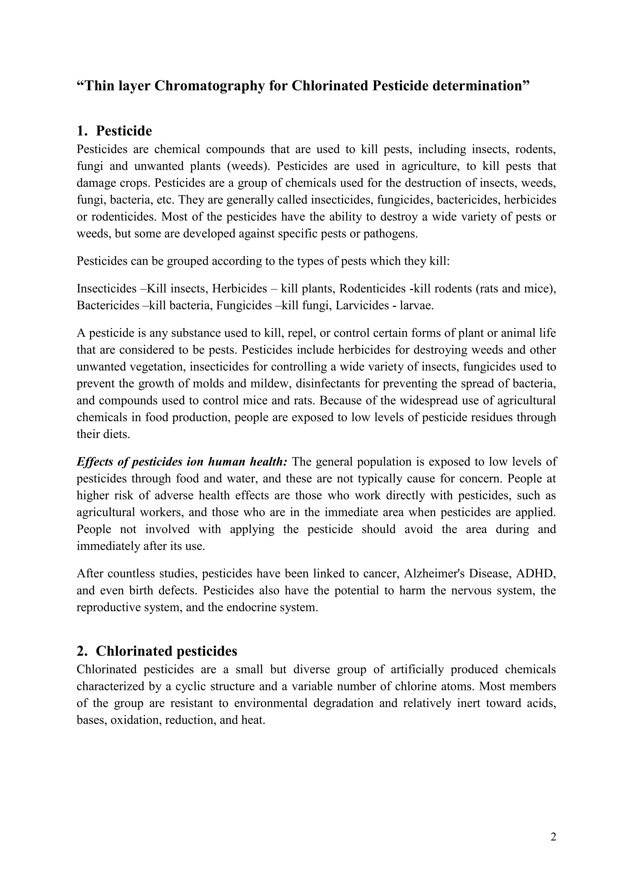 TLC for chlorinated pesticide determination Bapi Mondal | PDF