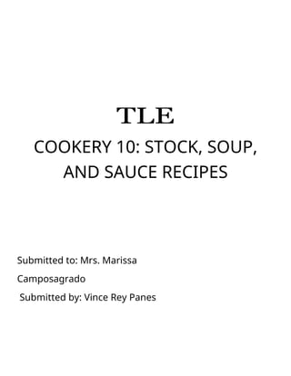 COOKERY 10: STOCK, SOUP, AND SAUCE RECIPES | DOCX