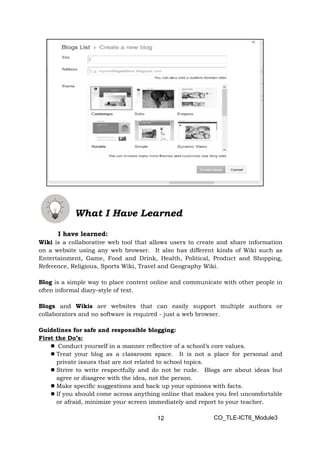 TLE-ICT6_Mod3_Post-and-Shares-Materials-on-Wikis-and-Blogs-in-a-Safe ...