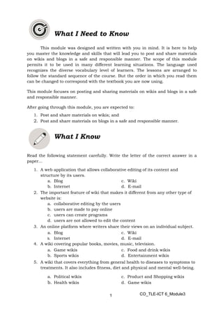 TLE-ICT6_Mod3_Post-and-Shares-Materials-on-Wikis-and-Blogs-in-a-Safe ...