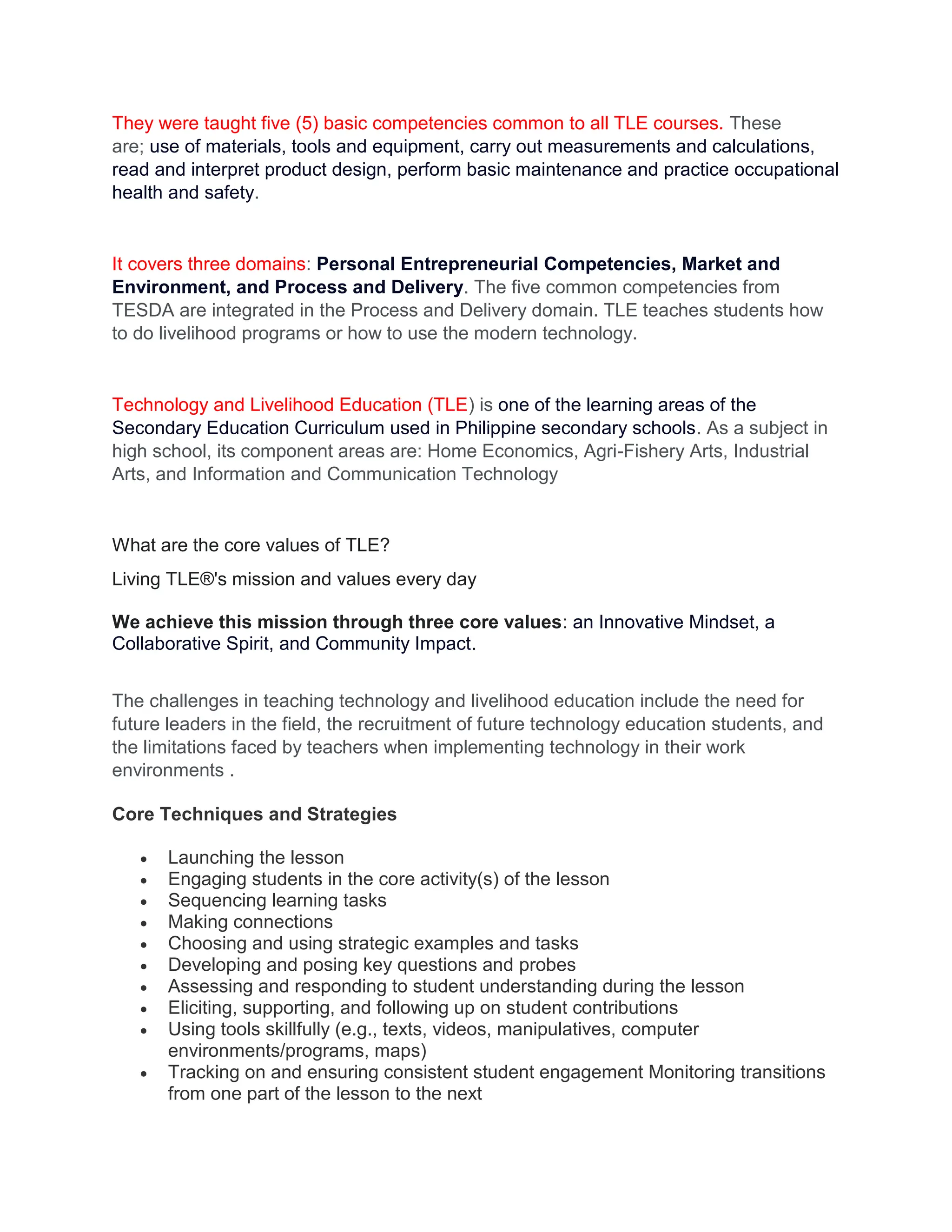 tle1. nature scope and components of TLE | DOCX