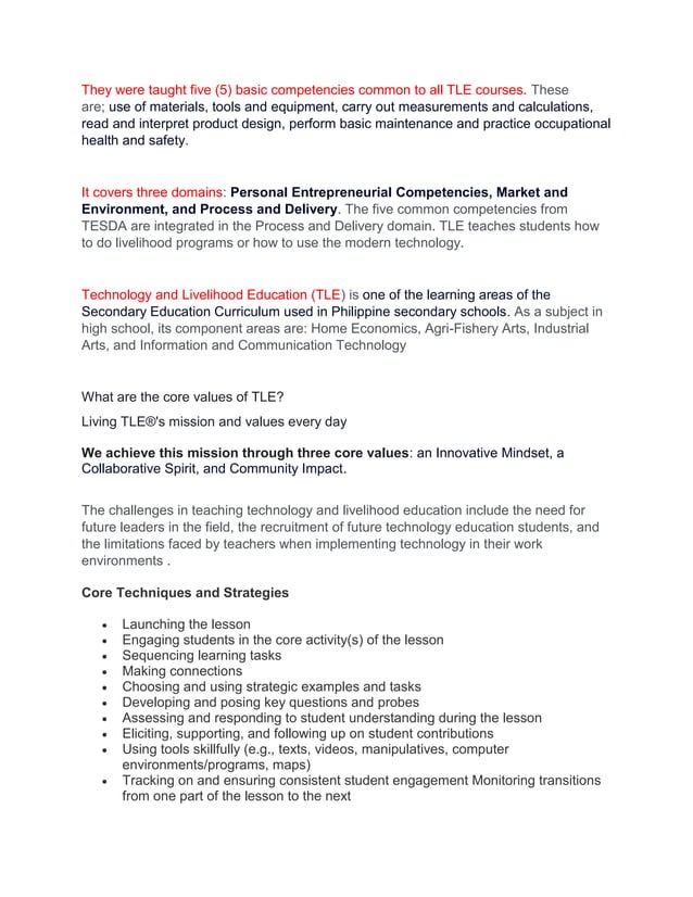 tle1. nature scope and components of TLE | DOCX | Professional School ...