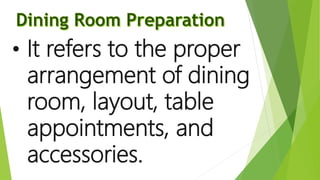 Tle 10 l3 dining room preparation | PPTX