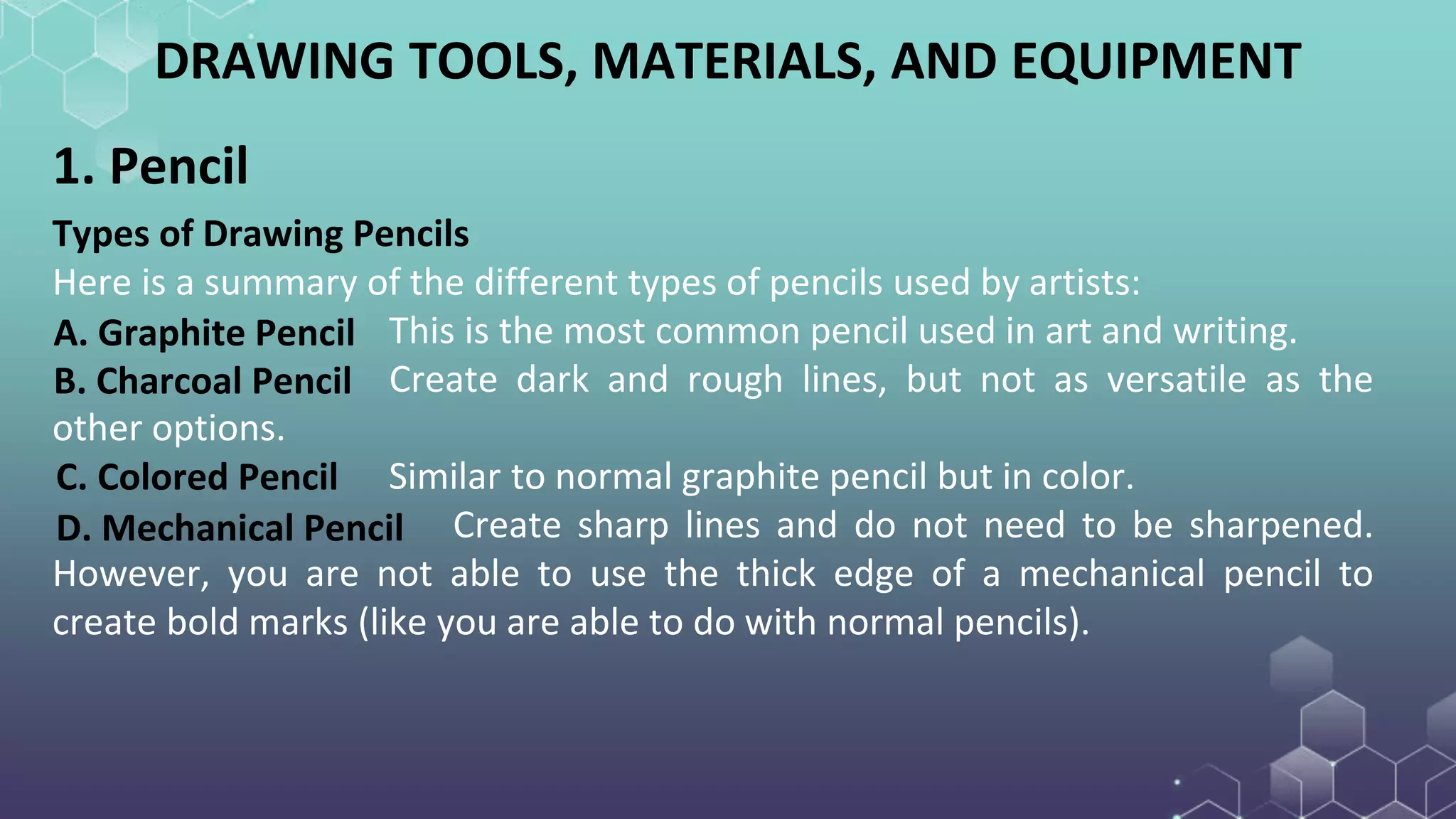 Drawing Tools, Materials, and Equipment | PPTX