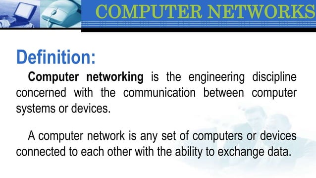Tle 10 Ict Basic Concepts On Computer Networks Pptx Computer Networking Computing