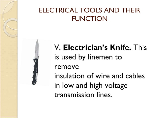TLE 6 PPT Q4 - Electrical Tools And Its Function.pptx | Woodworking ...