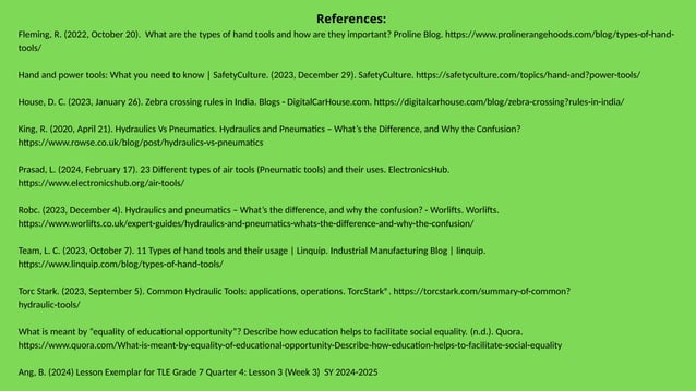 TLE 7 - 3rd Topic - Hand Tools, Power Tools, Instruments, and Equipment ...