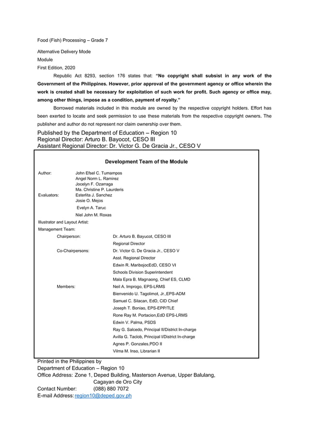 Tle 7 afa food (fish) processing module 8 | PDF