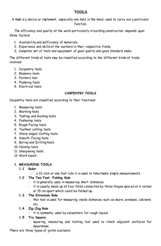 TLE : carpentry and masonry | DOCX